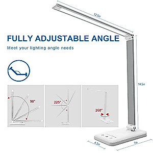 LED Desk Lamp with USB Port, Desk Light with 10 Brightness 5 Color Temperature, Soft Table Lamp for Reading, Office and Home, Touch Control, 30/60 Timer Off, No Glaring