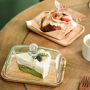 Bamboo Butter Dish with Glass Lid- 18X12X10CM Clear Butter Tray for Refrigerator& Counter for Butter, Block of Cream Cheese& Serving Dish ( Bamboo Tray )