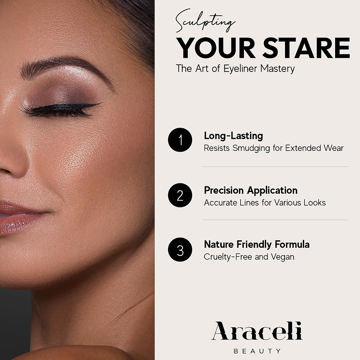 Aracelli Beauty Water Resistant Long-Lasting Eyeliner Pen - Precision Liquid Eye Liner with Smudge-Proof Formula - Easy Glide & Quick Dry - Perfect for Cat Eye & Winged Looks - Brown