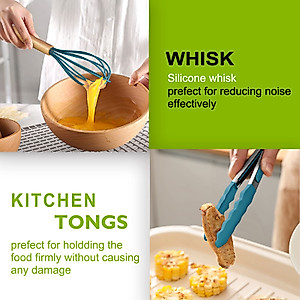 Umite Chef 36pcs Silicone Kitchen Cooking Utensils with Holder, Heat Resistant Cooking Utensils Sets Wooden Handle, Nonstick Kitchen Gadgets Tools Include Spatula Spoons Turner Pizza Cutter(Blue)