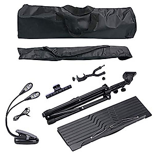 Klvied Sheet Music Stand with Violin Hanger, Portable Folding violin Stand, Foldable Music Stand for Sheet Music, Violin Music Stand with Carrying Bag, Light, Black