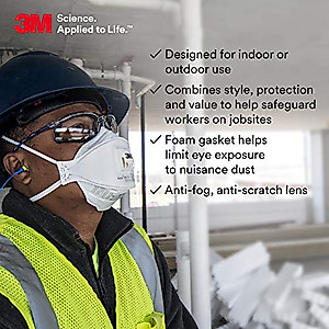 3M Safety Glasses, Virtua CCS, ANSI Z87, Anti-Fog, Clear Lens, Blue Frame, Corded Ear Plug Control System, Removable Foam Gasket