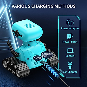 AONGAN Robot Toys - Remote Control Robot Toys for Kids, Dancing Singing Music LED Eyes Demo, Interactive Engaging Robots, USB Charging Tech Gifts Toys for Boys Girls 3 4 5 6 7 8 9 Years Old (Blue)