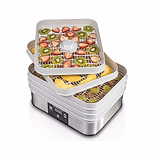 Hamilton Beach Digital Food Dehydrator for Fruit and Jerky, Vegetables and More, 5 Trays, Adjustable Temperature, 48 Hour Timer + Auto Shutoff, Grey (32100A)