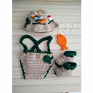 Pinbo Baby Photography Prop Crochet Fishing Fisherman & Fish Hat Diaper Shoes