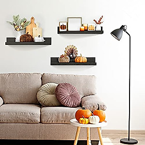 16 Inch Black Floating Shelves - Set of 3 Photo Ledge Wall Mounted Shelves with Invisible Brackets - Floating Shelves Black for Bedroom, Living Room, Bathroom, Kitchen, Office - 3 Different Sizes