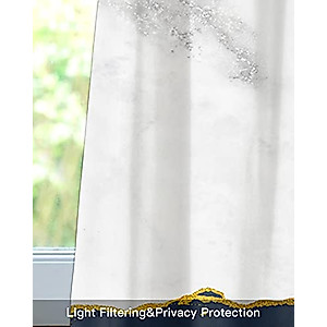 COLCE Valances for Windows Wild Marble Pattern Gold Navy White Ombre Curtain Valance for Kitchen Basement Window Curtain Decorative Rod Pocket Short Winow Valance Curtains 54" W x 18" L