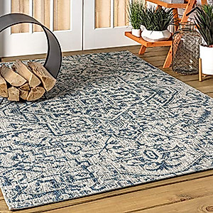 JONATHAN Y SMB105B-3 Estrella Bohemian Medallion Textured Weave Navy/Gray 3 ft. x 5 ft. Indoor/Outdoor Area Rug Coastal, Traditional, Transitional, Perfect for Backyard, Patio, Porch