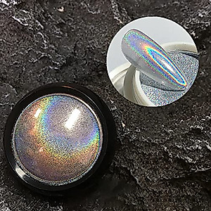 Holographic Laser Nail Powder Chrome Nail Powder Rainbow Color Manicure Pigment Glitter Dust with Multicolor Mirror Effect Shinny Holo Nail Powder with Nail Sponge Brush