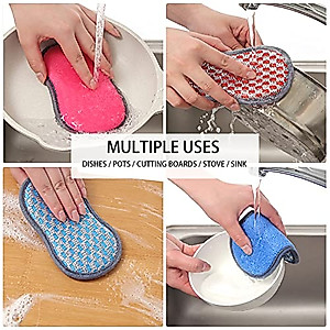 Toplive Durable Scrub Scouring Sponge , [4 Pack] Microfiber Sponge Kitchen Scrub Sponge Pad Cleaning Scrubber Cleaning of Dishes, Pots and Pans