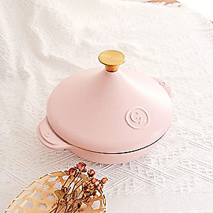 2.6L Moroccan Tagine, Enameled Cast Iron Cooking Pot, Tajine Pot with Cone-Shaped Closed Lid for Stew Casserole Slow Cooker Cookware (Matte Pink)