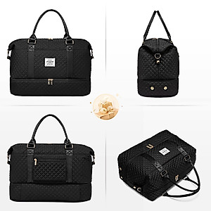 LOVEVOOK Travel Duffle Bag, Weekender Bags for Women with Shoe Compartment, Carry on Bag with Toiletry Bag, Gym Bag with Wet Pocket, Hospital Bags for Labor and Delivery, Black