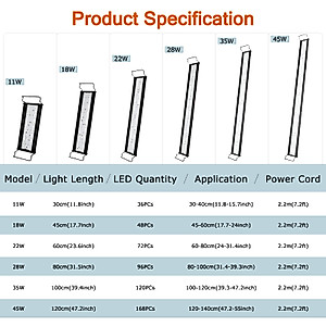 AQQA Full Spectrum Aquarium Light Plant Fish Tank Light with Timer 14 Colors Adjustable Waterproof LED Fish Light for Freshwater & Saltwater Tank 39-47 Inch (35W)