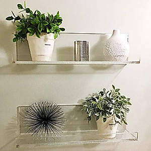 Cerpourt Acrylic Floating Wall Ledge Shelf, Wall Mounted Nursery Kids Bookshelf, Invisible Spice Rack, Clear Bathroom Storage Shelves Display,Acrylic 15" Invisible Bookshelf, Set of 4