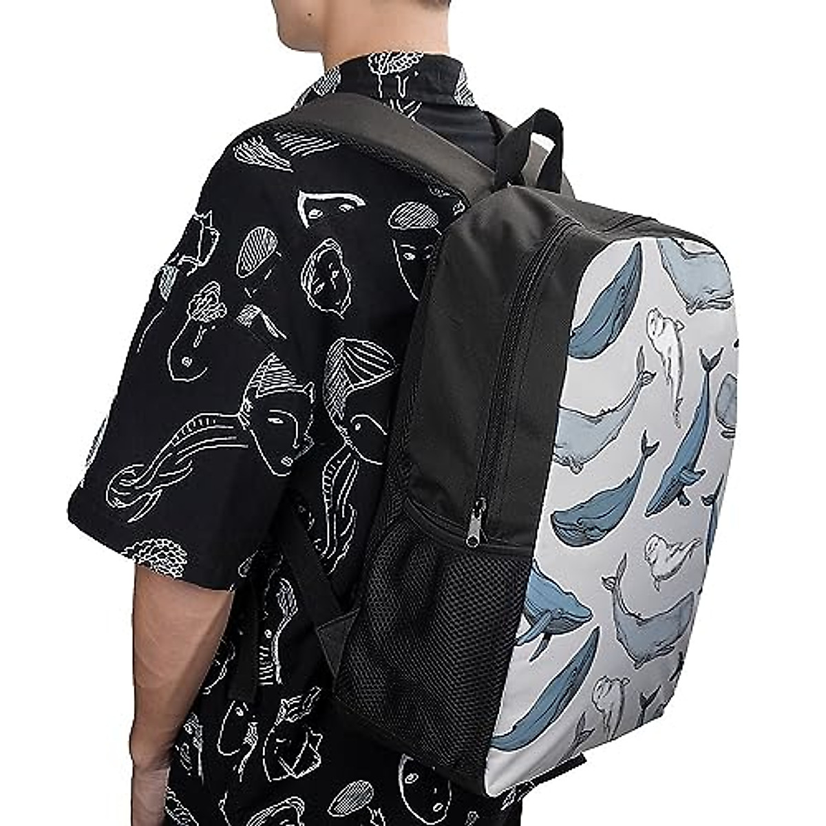 Whale Travel Backpack Casual 17 Inch Large Daypack Shoulder Bag with Adjustable Shoulder Straps