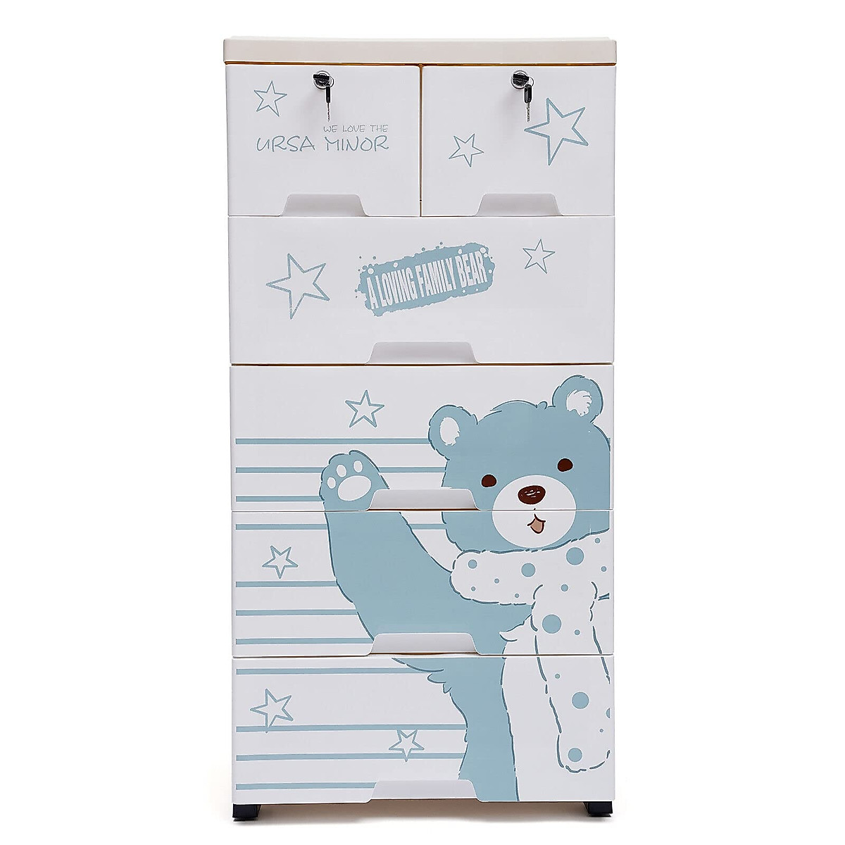 YIPONYT Cute Animals Pattern Plastic Drawers Dresser, Storage Cabinet with 6 Drawers, Tower Closet Drawers Tall Dresser Organizer for Playroom Bedroom Furniture(Polar Bear 19.7" W x 13.8" D x 40" H)