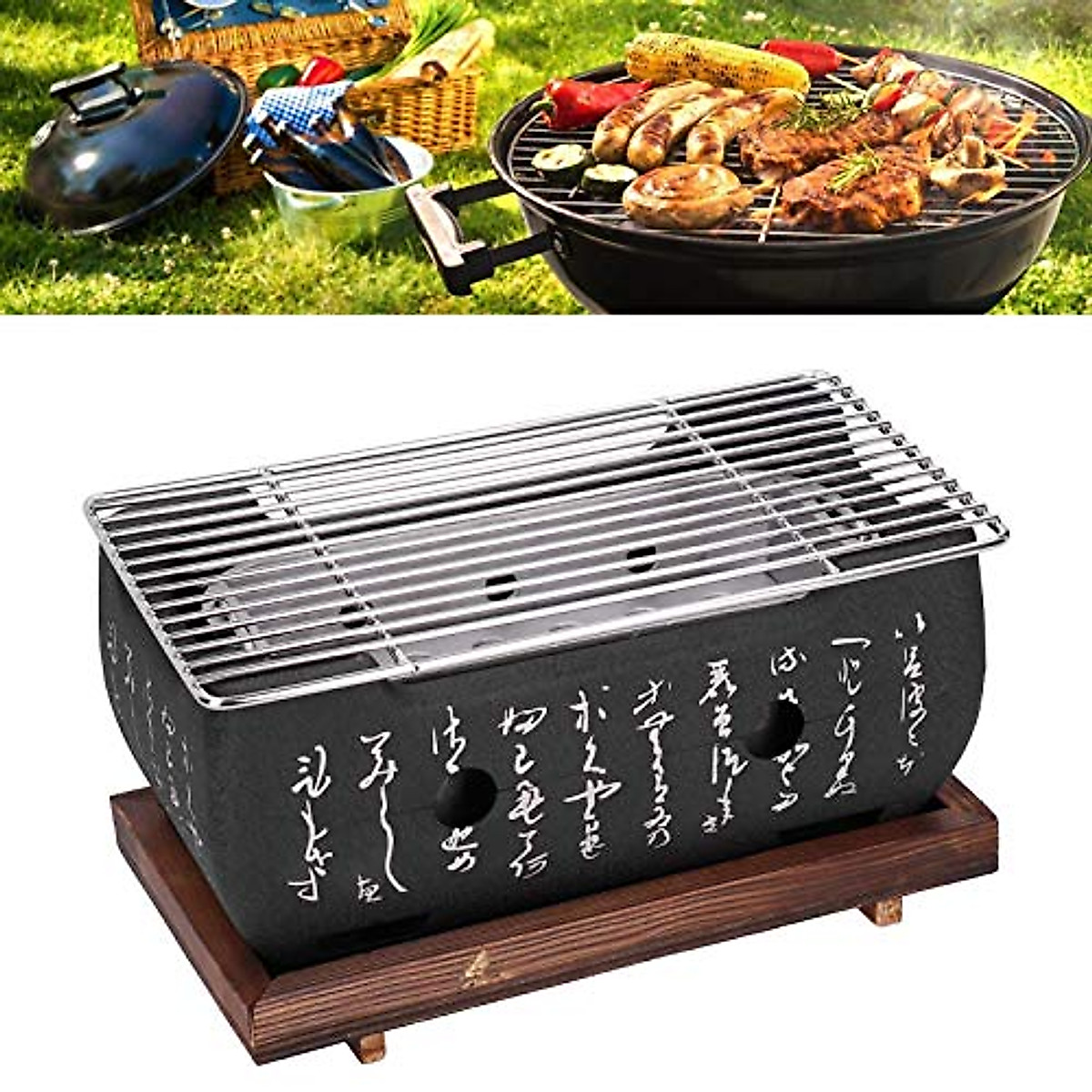 Barbecue Grill, Aluminium Alloy Japanese Style BBQ Grill Portable Camping Grill Stove Independent Charcoal Plate Easy to Clean Barbecue Charcoal Grill for Outdoor Camping Hiking Picnics