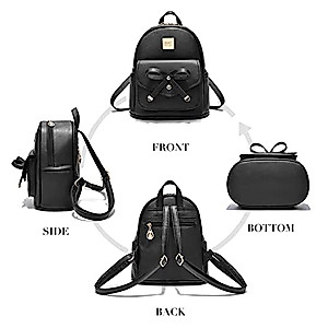 ZGWJ Girls Mini Leather Backpack Purse Bowknot Small Backpack Cute Casual Travel Daypacks Shoulder Bags for Women Black
