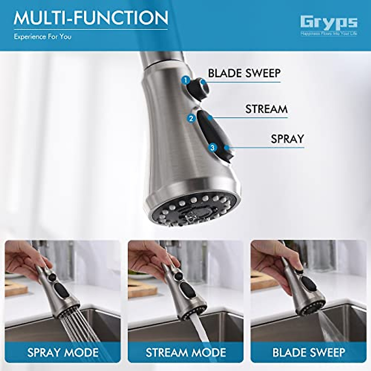 Pull Down Kitchen Sink Faucet, Single Handle High Arc Pull Out Kitchen Faucet with Sprayer, Commercial Modern rv Gooseneck Sink Faucet, Grifos De Cocina (Brushed Nickel Silver)