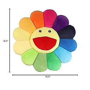 Oneshow Sunflower Pillow Soft and Comfortable Sunflower Smiley Cushion, Floral Plush Pillow, 16.5 in/42 cm Colorful Sunflower Plush Rainbow Decorative Pillow Home Bedroom Store Restaurant Decoration