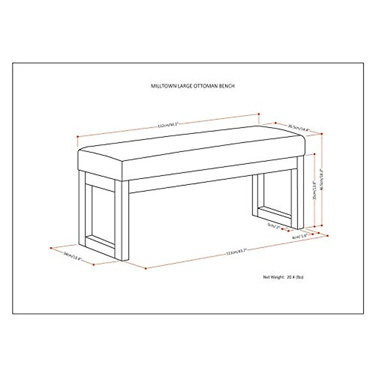 SIMPLIHOME Milltown 45 Inch Wide Contemporary Rectangle Large Ottoman Bench in Tanners Brown Vegan Faux Leather, For the Living Room and Bedroom