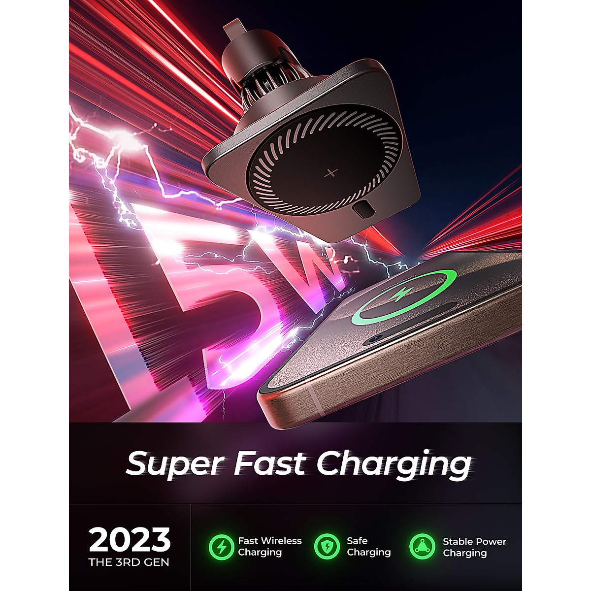 LISEN for Magsafe Car Mount Charger iPhone 15,15W Wireless Car Charger Mount,Magnetic Air Vent Car Phone Holder,with Fast Car Charger and Cable for iPhone 15/Pro/Plus/Pro Max/iPhone 14/13/12 Series