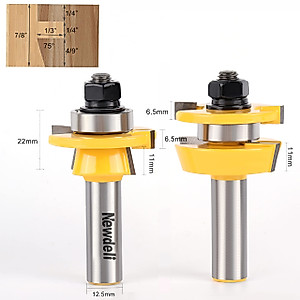 Shaker Rail and Stile Router Bits, Newdeli 1/2 Inch Shank Tongue and Groove Router Bit, Professional Carbide Milling Cutters for Woodworking for Cabinet Doors