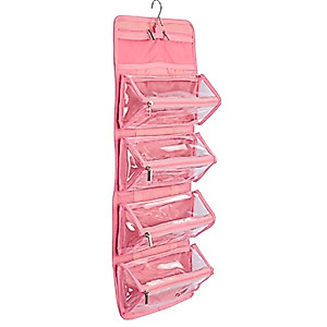 Water Resistant 4 in 1 Hanging Roll Up Travel Toiletry Bag Makeup Cosmetic Storage Case Hair Beauty First Aid Kits Organizer Bag LOL Doll Toy Storage Case With 4 Removable PVC Zipper Pouch (Pink)