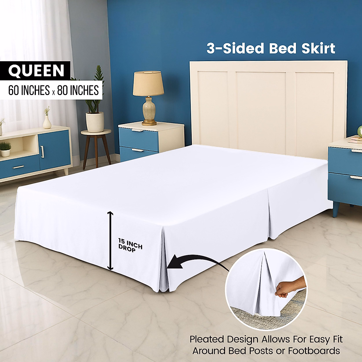 Utopia Bedding Queen Bed Skirt - Soft Quadruple Pleated Ruffle - Easy Fit with 16 Inch Tailored Drop - Hotel Quality, Shrinkage and Fade Resistant (Queen, White)