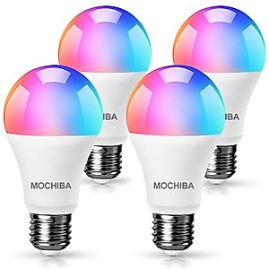 Mochiba Smart WiFi LED Light Bulbs Compatible with Alexa and Google Home Assistant Music Sync Multi Color Changing Bulb A19 E26 10W 900LM (80W Equivalent) 4-Pack Smart Bulb White