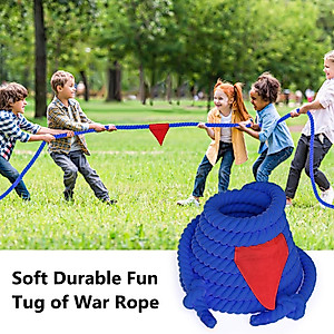 X XBEN Tug of War Rope with Flag for Kids, Teens and Adults, Soft Polypropylene Rope Games for Team Building Activities, Family Reunion, Birthday Party-15 ft,55 ft,110 ft (White, 15 Feet)