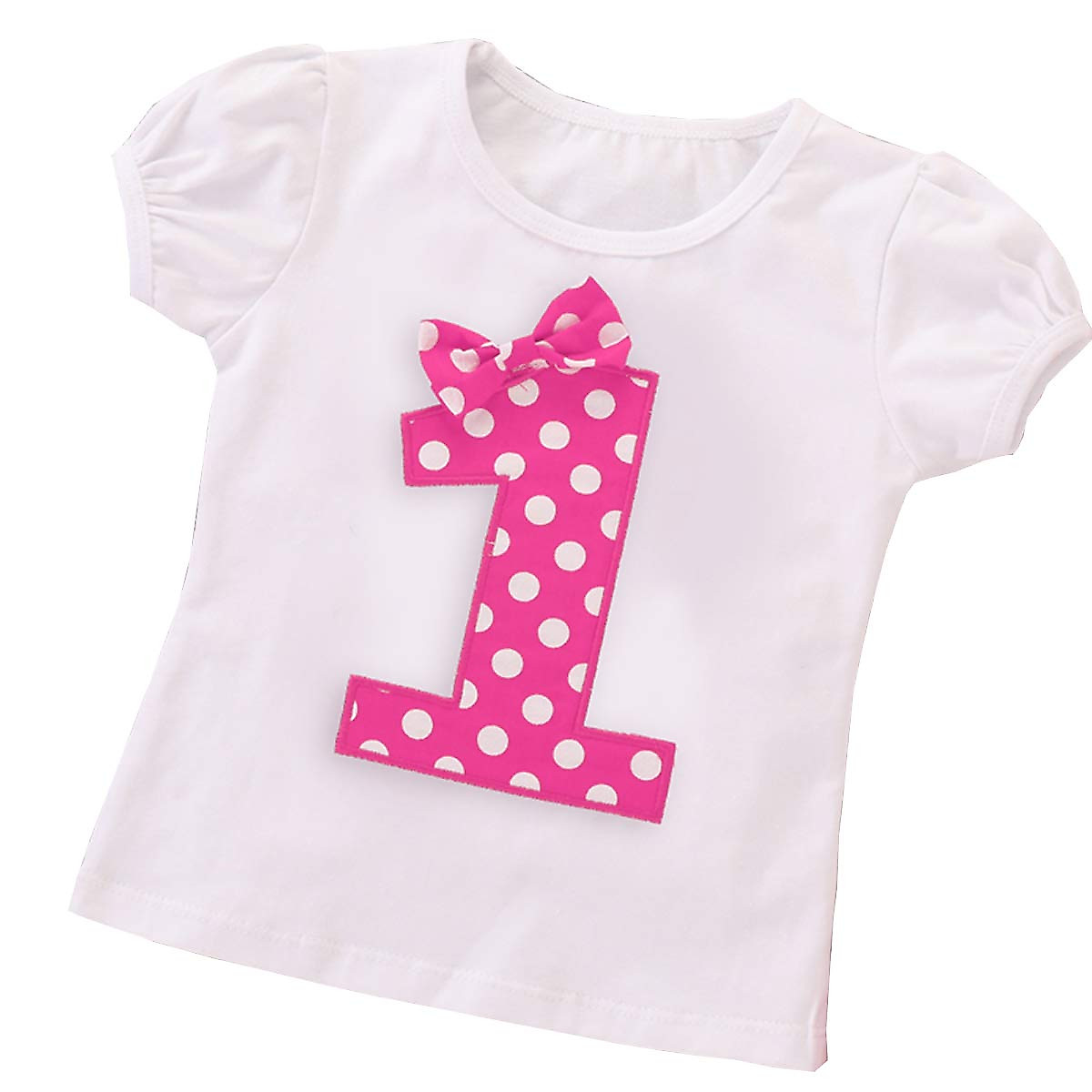 ODASDO Infant Baby Girl 1st First Birthday Cake Smash Outfit Cotton Short Sleeve T-shirt Top Polka Dots Shorts Pants Ear Bowknot Headband 3pcs Clothes Set Photo Props Hot Pink 12-18 Months