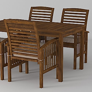 Walker Edison Rendezvous Modern 5 Piece Solid Acacia Wood Outdoor Dining Set, Set of 5, Dark Brown
