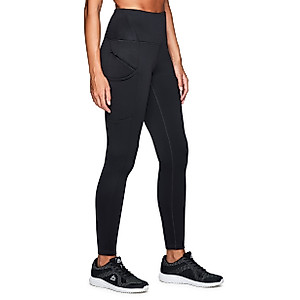 Avalanche Women's Full Length Zipper Pocket Hiking Fleece Lined Legging Black 4Pkt L