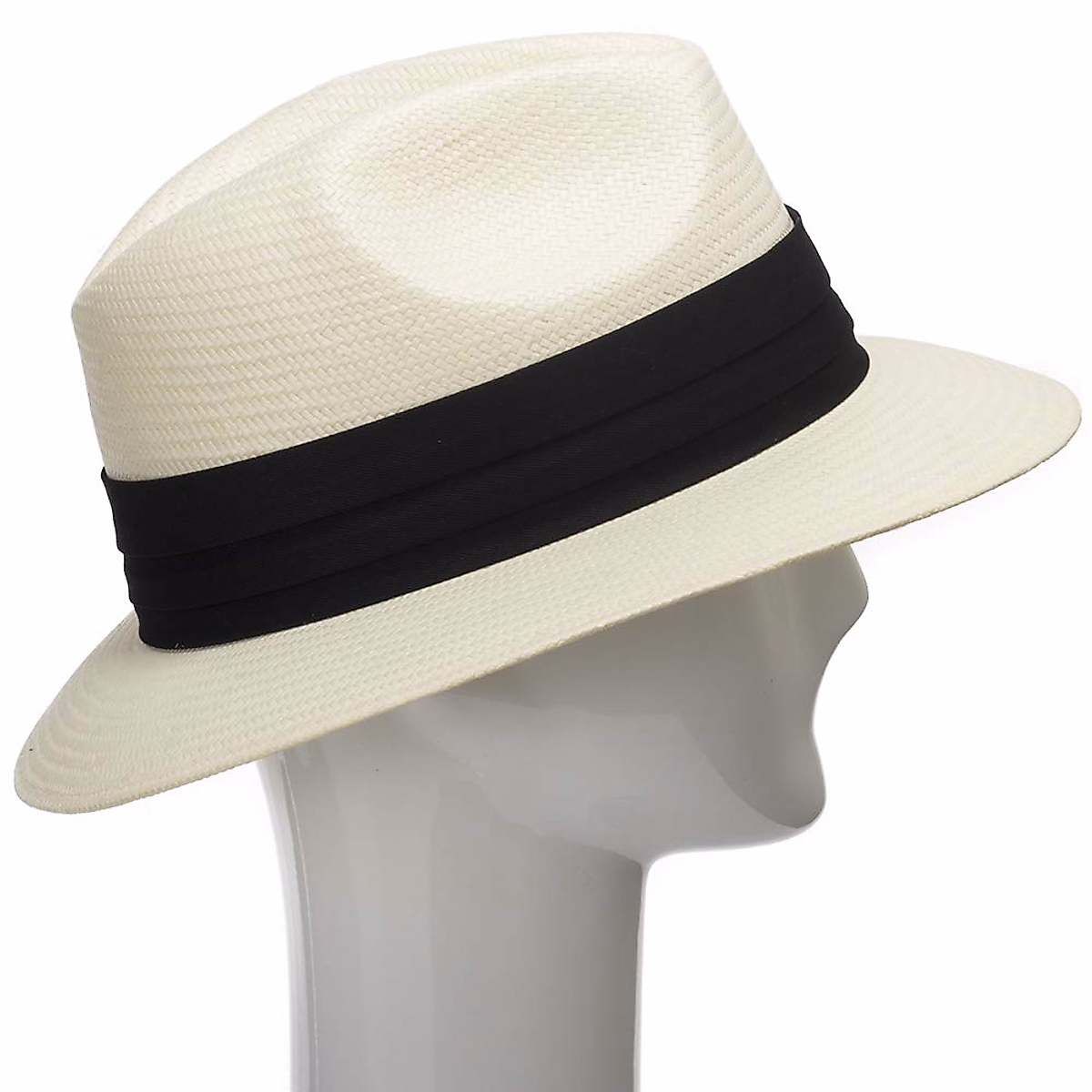 ULTRAFINO Monte Cristo Classic Fedora Straw Panama Hat Sun Wide Brim Lightweight Beach UPF50+ Men or Women Ivory with Black Hatband 7 5/8