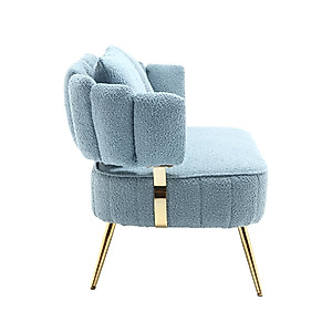 Modern Loveseat Sofa Couch,Futon Small Sofa with Gold Metal Legs, 2-Seater Upholstered Mini Love Seat Sofa Couches for Living Room Bedroom Office Balcony Studio Apartment Easy to Assemble (Light Blue)