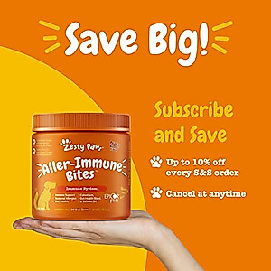 Zesty Paws Allergy Immune Supplement for Dogs - with Omega 3 Salmon Fish Oil & EpiCor Pets + Probiotics for Seasonal Allergies - Peanut Butter