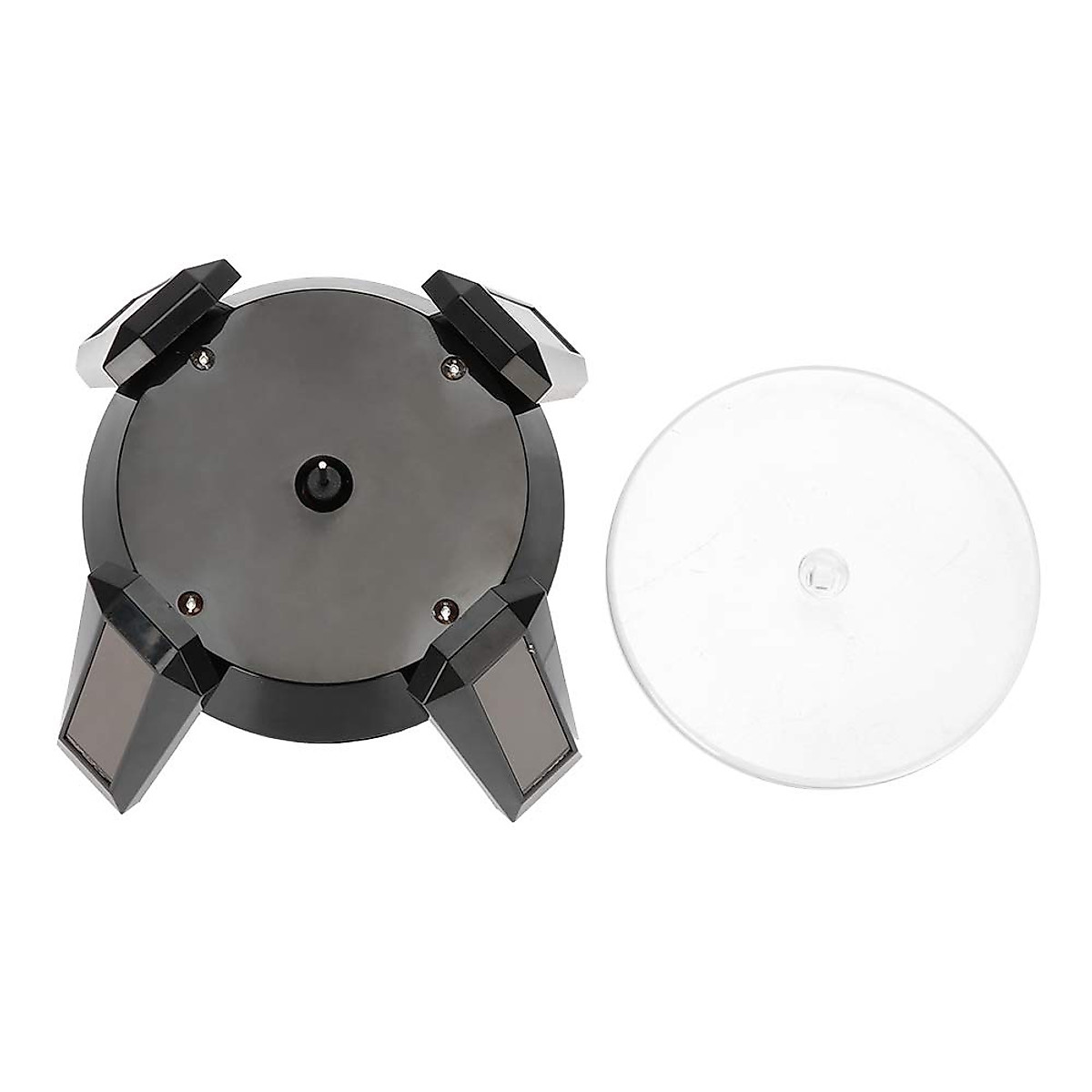 Jadpes Rotating Jewelry Display Stand, Solar 360 Degrees Rotating Turntable Display Stand with 4 LED Light Display Turntable for Display Jewelry Watch Collectibles Shop Display(#1)