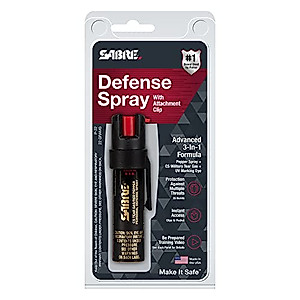 SABRE Advanced Pepper Spray for Self Defense, 3-in-1 Formula with Maximum Strength Pepper Spray, CS Military Tear Gas, UV Marking Dye, Fast Access Easy Carry Belt Clip, 35 Bursts, 0.67 fl oz, 2 Pack