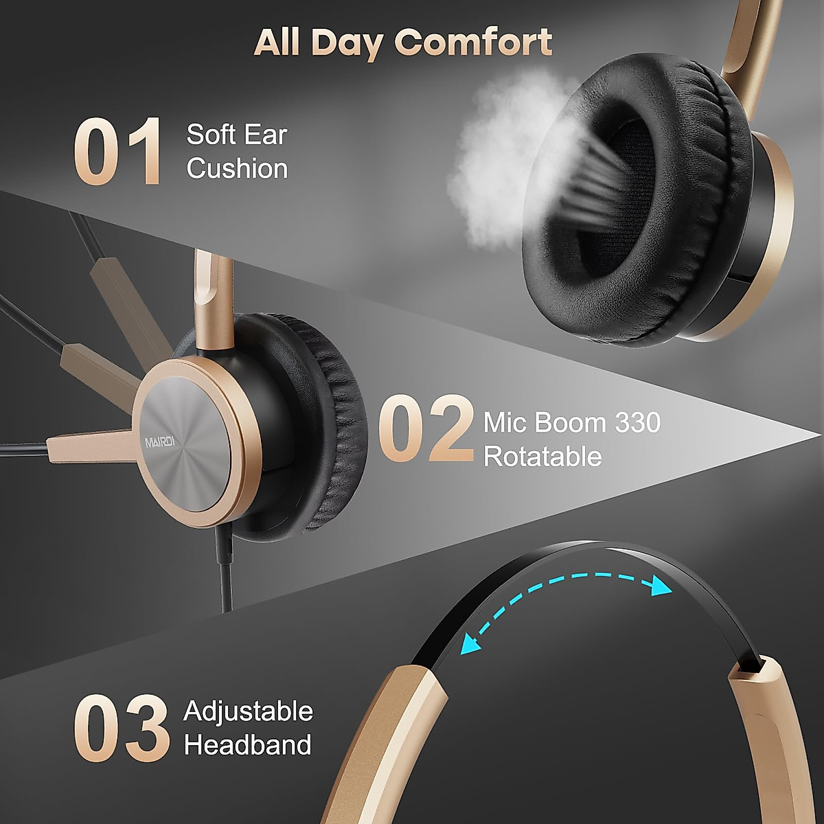 MAIRDI Phone Headset with RJ9 & 3.5mm Jacks for Call Center Office Deskphone Cell Phone PC Laptop, Landline Telephone Headset with Microphone Noise Canceling for Polycom Avaya Nortel