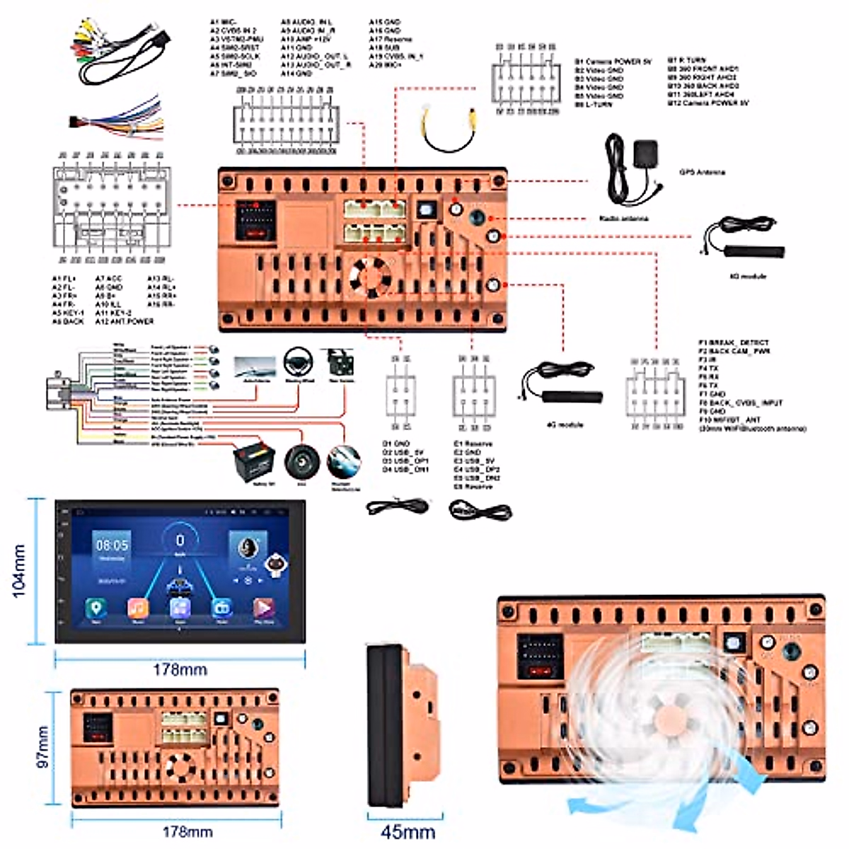 EAKT Android10 Car Stereo 4+64GB Intelligent Voice 7'' Car Radio with Carplay DSP Double Din Touch Screen GPS Navigation Split Screen Support 4G WiFi Bluetooth FM Steering Wheel Control DVR