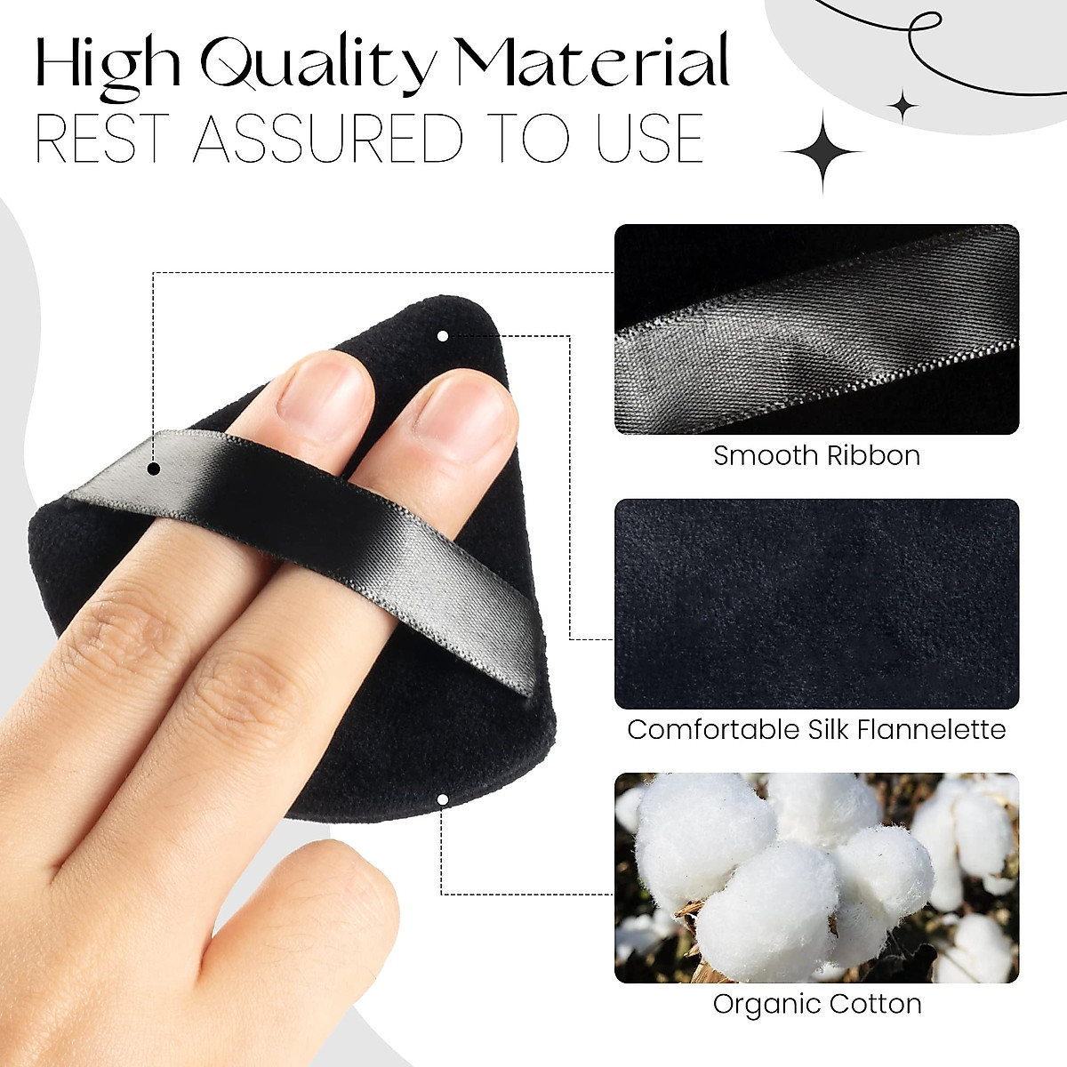 MOTZU 6 Pieces Powder Puff for Face Powder, Triangle Makeup Puff, Cotton Velour Triangle Face Puffs for Setting, Contouring, Under Eyes, and Corners, 2.76-inch Normal Size, with Strap, Beauty Tool