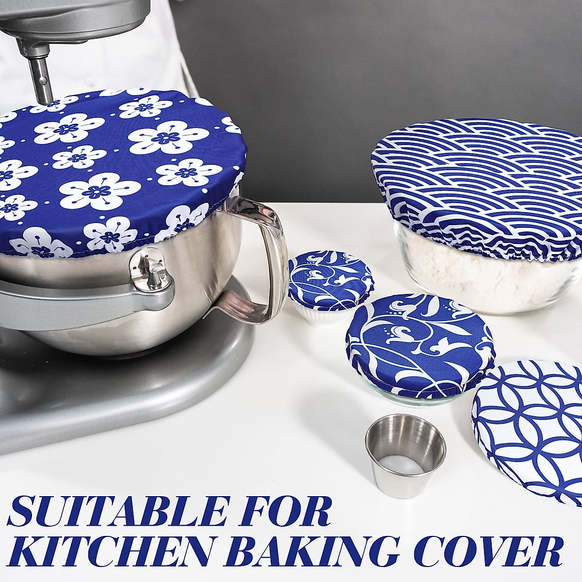 Patelai 10 Pieces Bowl Covers Reusable in 5 Size Stretch Cloth Fabric Bowl Covers Elastic Food Storage Covers Cotton Bread Bowl Covers Reusable Lids for Food, Fruits, Leftover (Stylish Style)