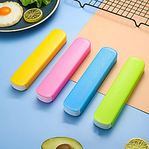 MY MIRONEY 4PCS Portable Tableware Storage Box Plastic Tableware Storage Case Reusable Office Lunch Flatware Box with Sliding Lid, Pink, Blue, Green, Yellow