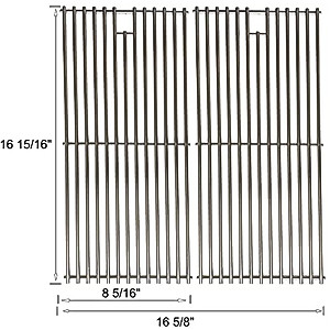 GRILLJOB 2 Pack 16 15/16" x8 5/16" Stainless Steel 304 Grill Grates Replacement Upgraded with Finger Lifting Hole for Kenmore CharBroil Broil King Kirkland Master Chefand Thermos Grill Models, SC1702