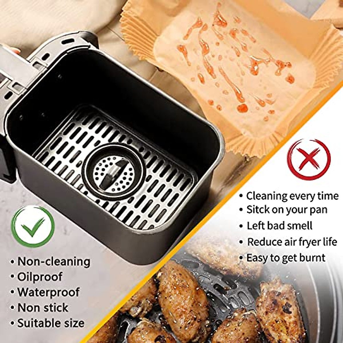Air Fryer Disposable Paper Liner Rectangle 120 Pcs 8.6x 5.5'' for Ninja Dual Air Fryer with 2 Baskets 8 Qt and above, Air Fryer Parchment Liners Rectangular Non-Stick, Fit Ninja DZ201 DZ401 IG651
