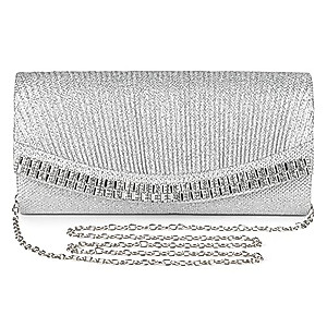 Pinprin Ladies Evening Clutch Elegant Envelope Handbag Womens Wedding Party Prom Bridal Party Purse (B-Silver)