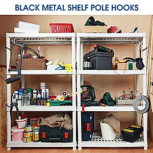 Coume 5 Pcs Shelf Pole Hooks Silver Black Steel Attachment Heavy Duty Wire Shelving Rack Utility Hanger Safety Wrap Hook for Storage Garage Use with Metal or Shelves and Racks