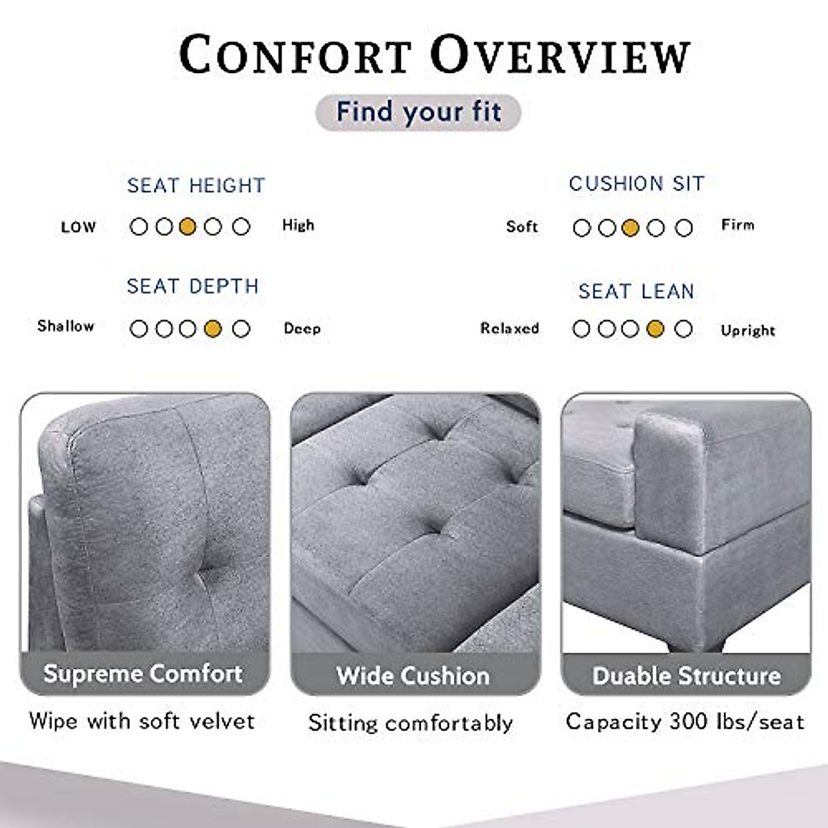 Evedy Modern Sectional Sofa,L-Shaped Couch with Two Cup Holders&Storage Ottoman,3-Seaters Sofa with Extra Wide Reversible Chaise,Upholstered Sofas for Living Room Large Space Dorm Apartment