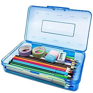 Nuozme Plastic Translucent Pencil Box,Pencil Cases with Snap-Tight Lid for Pens, Pencils, School Supplies,Office Supplies, 1 Pack